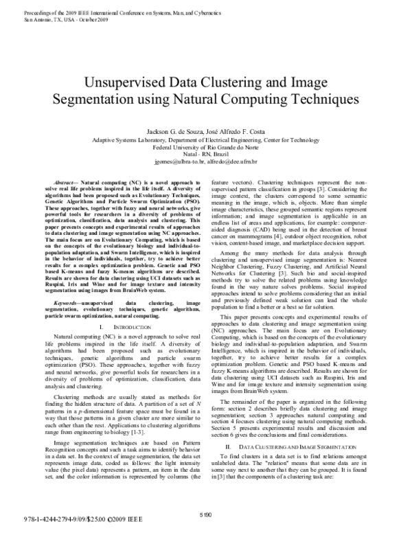 (PDF) Unsupervised data clustering and image segmentation using natural computing techniques