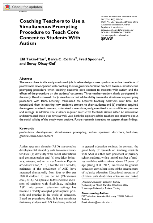 (PDF) Coaching Teachers to Use a Simultaneous Prompting Procedure to ...