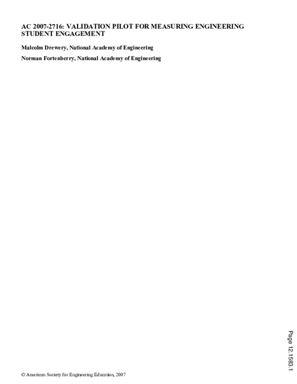 (PDF) Validation Pilot For Measuring Engineering Student Engagement
