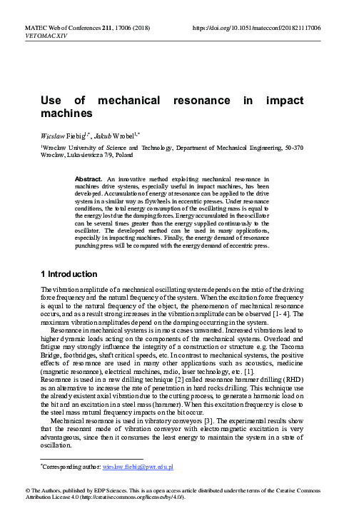(PDF) Use of mechanical resonance in impact machines | Wiesław Fiebig ...