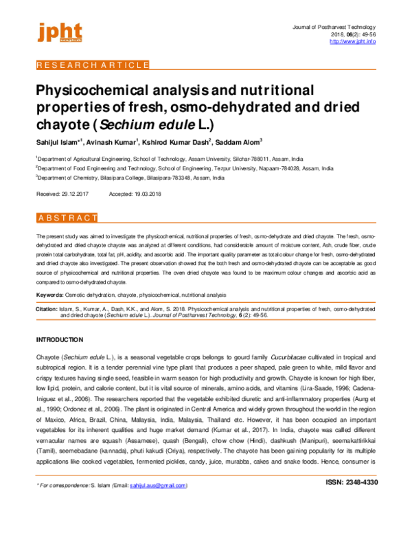 (PDF) Physicochemical analysis and nutritional properties of fresh, osmo-dehydrated and dried ...