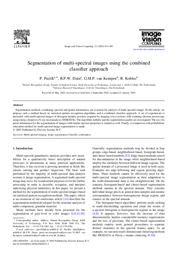 (PDF) Segmentation of multi-spectral images using the combined classifier approach