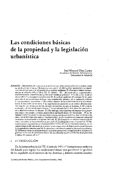 (PDF) Las condiciones básicas de la propiedad y la legislación urbanística