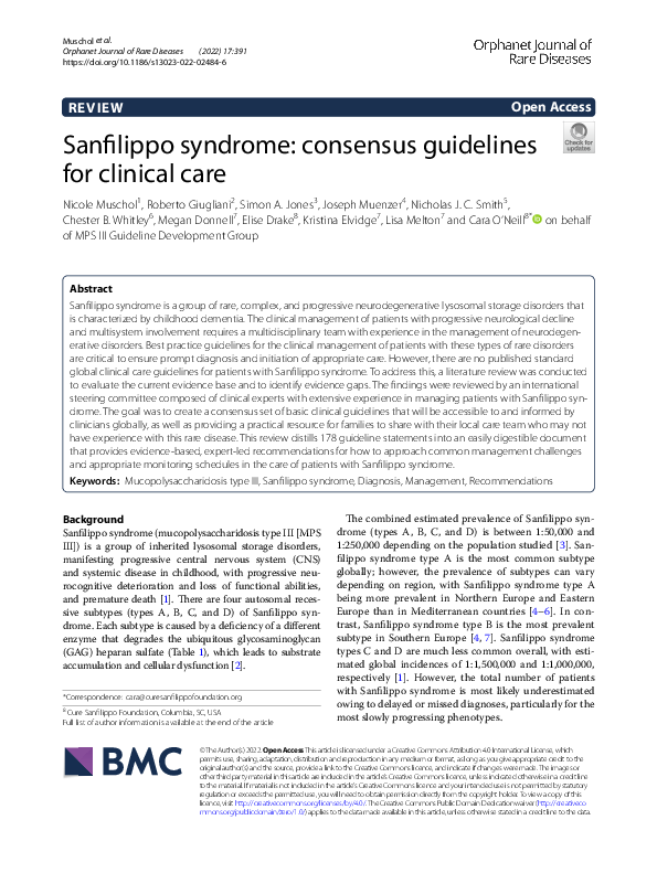 (PDF) Sanfilippo syndrome: consensus guidelines for clinical care