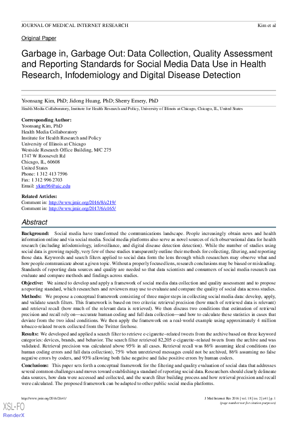 (PDF) Garbage in, Garbage Out: Data Collection, Quality Assessment and ...