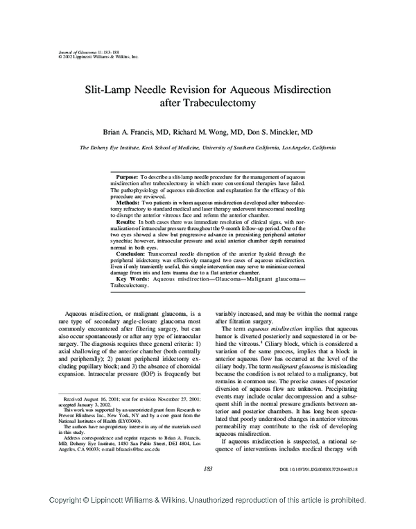 (PDF) Slit-Lamp Needle Revision for Aqueous Misdirection after ...