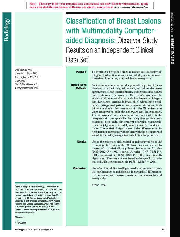 (PDF) Classification of Breast Lesions with Multimodality Computer-aided Diagnosis: Observer ...