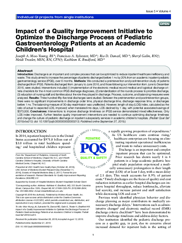 (PDF) Impact of a Quality Improvement Initiative to Optimize the ...