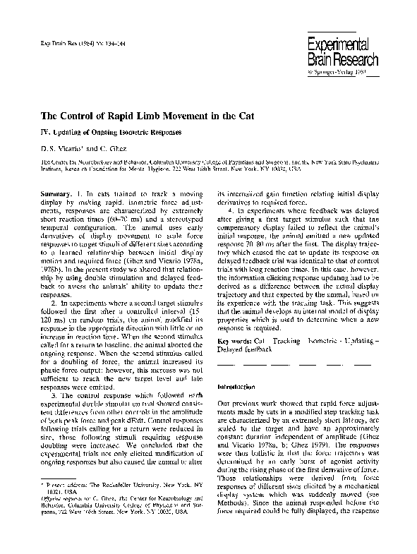 (PDF) Updating Response Mechanism in Cats' Rapid Limb Movement