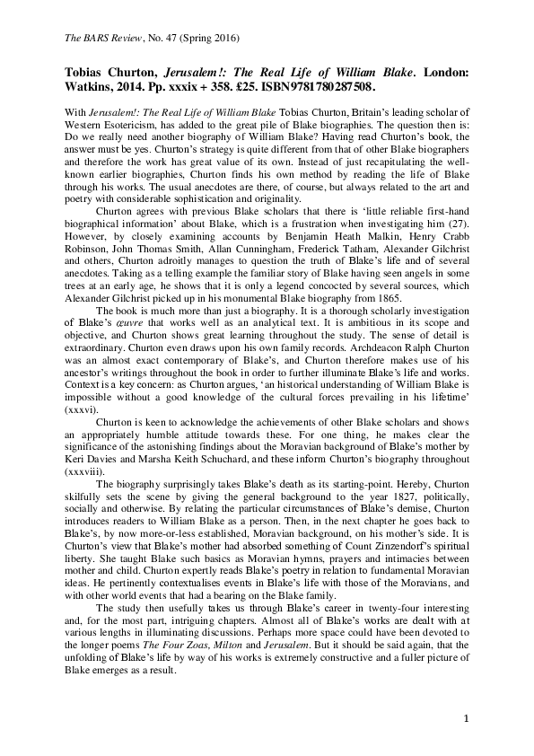 (PDF) Tobias Churton, Jerusalem! The Real Life of William Blake