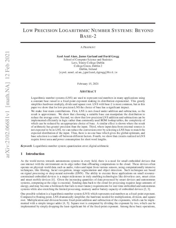 (PDF) Low precision logarithmic number systems: Beyond base-2
