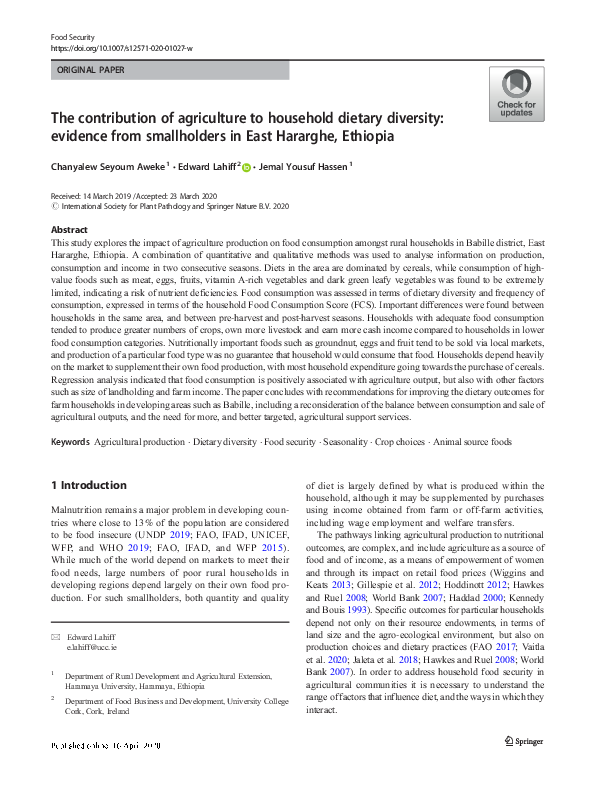 (PDF) The contribution of agriculture to household dietary diversity ...
