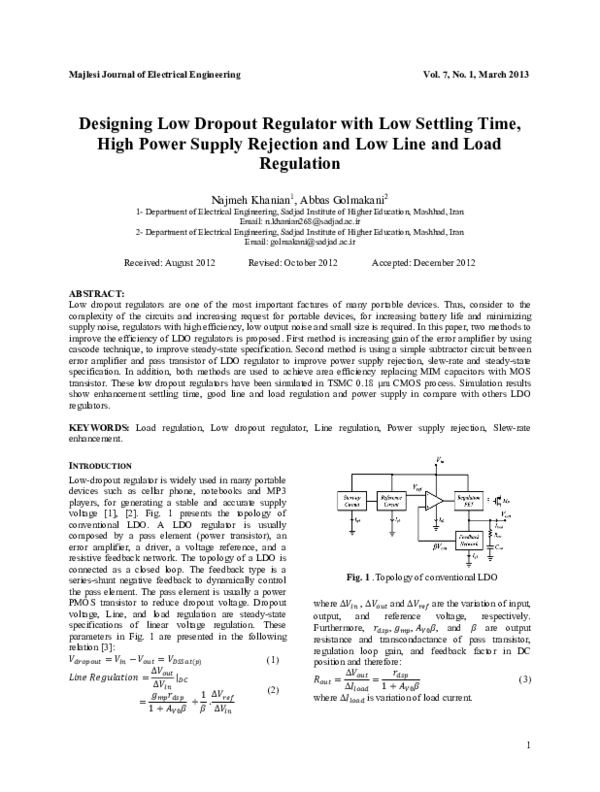 (PDF) Designing Low Dropout Regulator with Low Settling Time, High Power Supply Rejection and ...