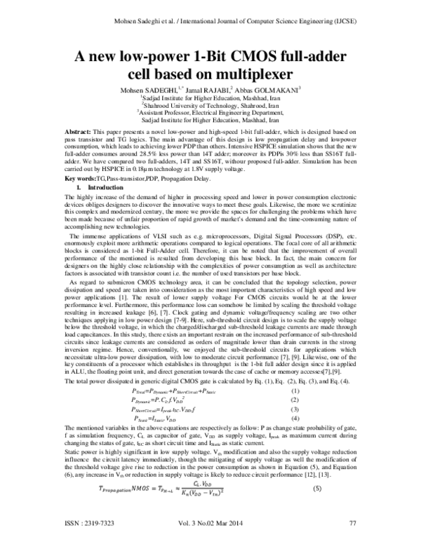 (PDF) A new low-power 1-Bit CMOS full-adder cell based on multiplexer