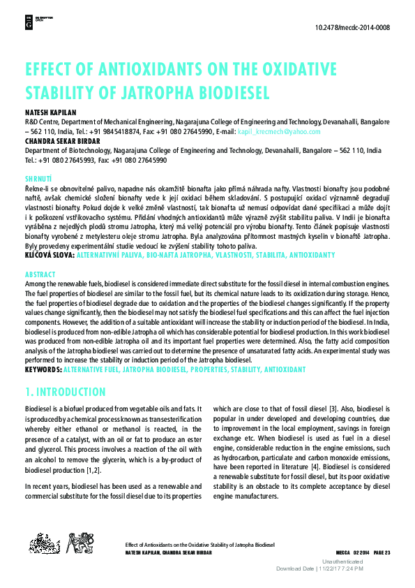 (PDF) Effect of Antioxidants on Oxidative Stability and Quenching ...