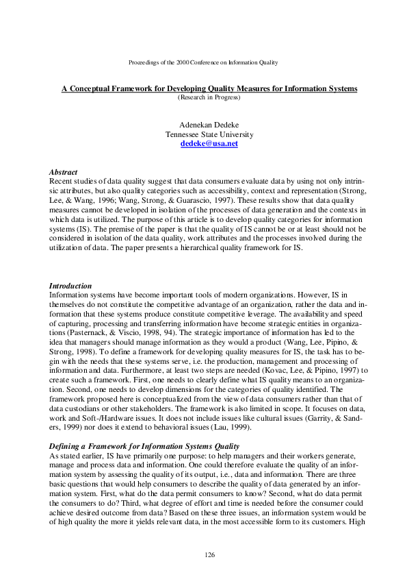 (PDF) A Conceptual Framework for Developing Quality Measures for Information Systems