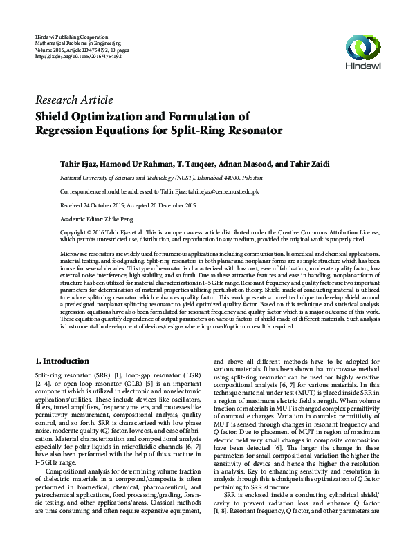 (PDF) Shield Optimization and Formulation of Regression Equations for Split-Ring Resonator
