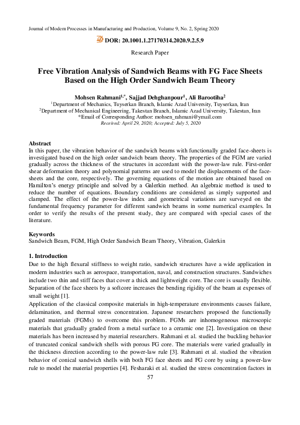 Pdf Free Vibration Analysis Of Sandwich Beams With Fg Face Sheets Based On The High Order