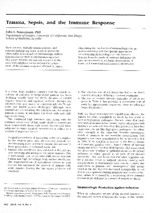 (PDF) Trauma, Sepsis, and the Immune Response | John Ninnemann ...