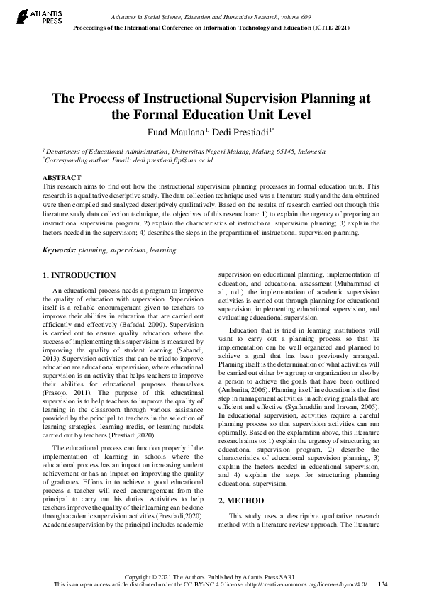 (PDF) The Process of Instructional Supervision Planning at the Formal Education Unit Level ...