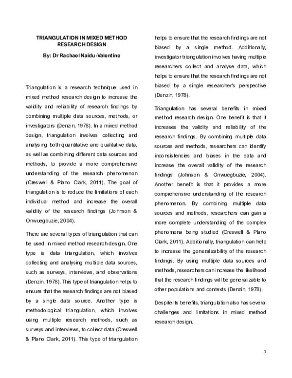 (PDF) TRIANGULATION IN MIXED METHOD RESEARCH DESIGN