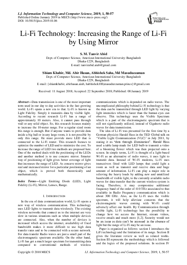 (PDF) Li-Fi Technology: Increasing the Range of Li-Fi by Using Mirror ...
