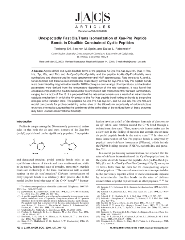 (PDF) Unexpectedly Fast Cis/Trans Isomerization of Xaa-Pro Peptide ...