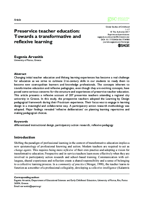 (PDF) Preservice teacher education: Towards a transformative and reflexive learning