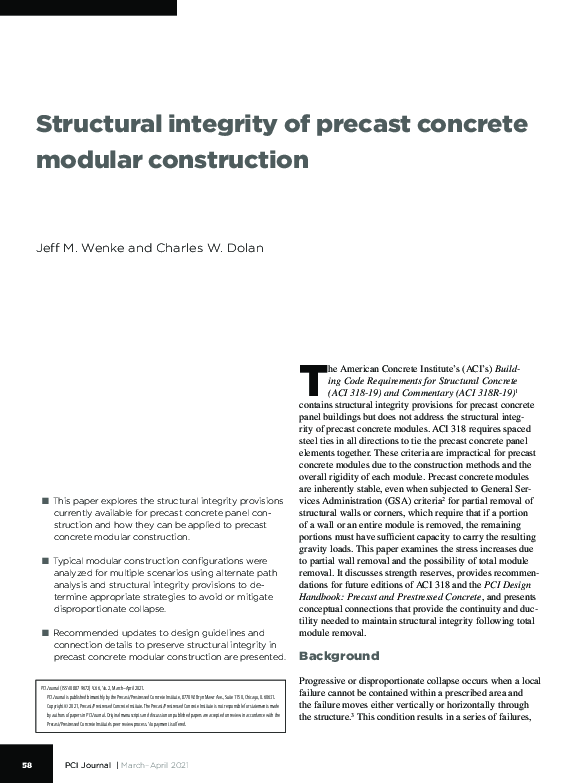 (PDF) Structural integrity of precast concrete modular construction