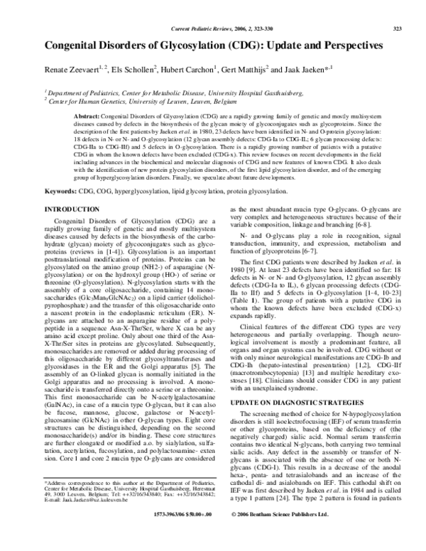 (PDF) Congenital Disorders of Glycosylation (CDG): Update and ...