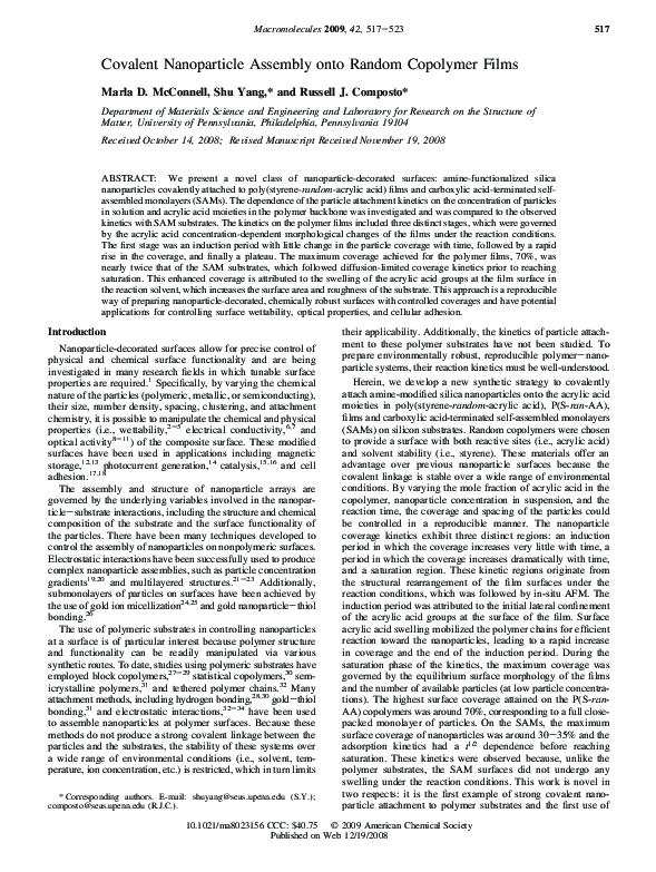 (PDF) Covalent Nanoparticle Assembly onto Random Copolymer Films ...