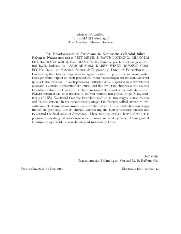 (PDF) The Development of Structure in Nanoscale Colloidal Silica ...