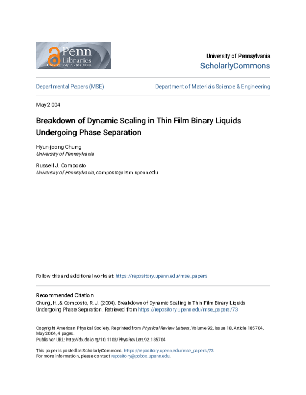 (PDF) Breakdown of Dynamic Scaling in Thin Film Binary Liquids ...