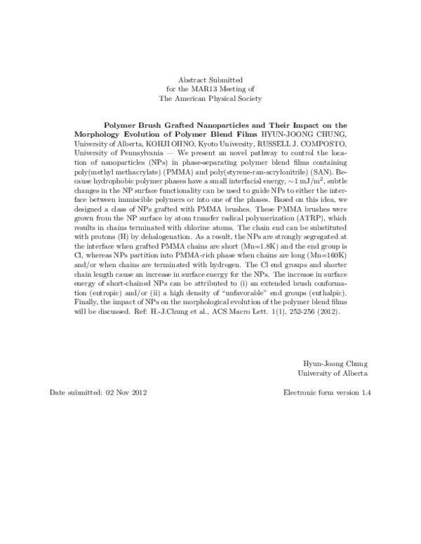 (PDF) Polymer Brush Grafted Nanoparticles and Their Impact on the ...