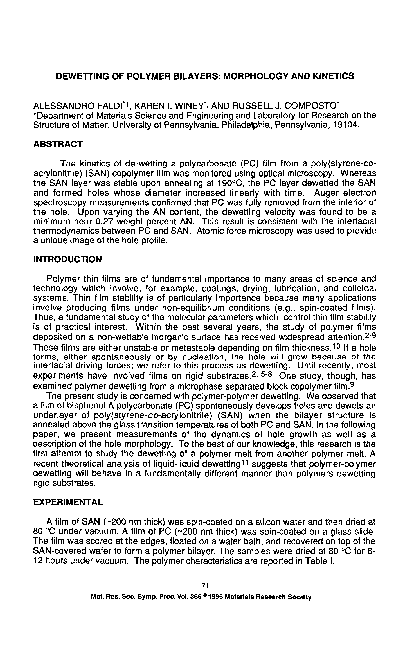 (PDF) Dewetting of Polymer Bilayers: Morphology and Kinetics | Russell ...