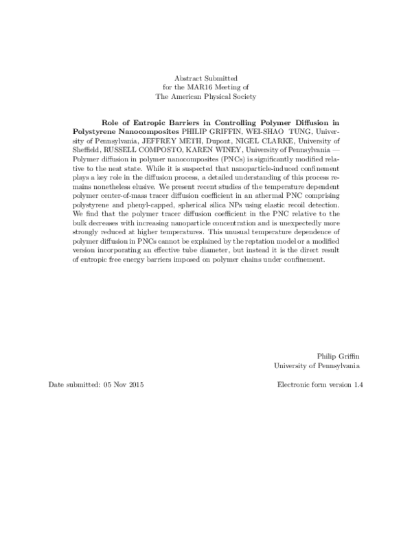 (PDF) Role of Entropic Barriers in Controlling Polymer Diffusion in ...