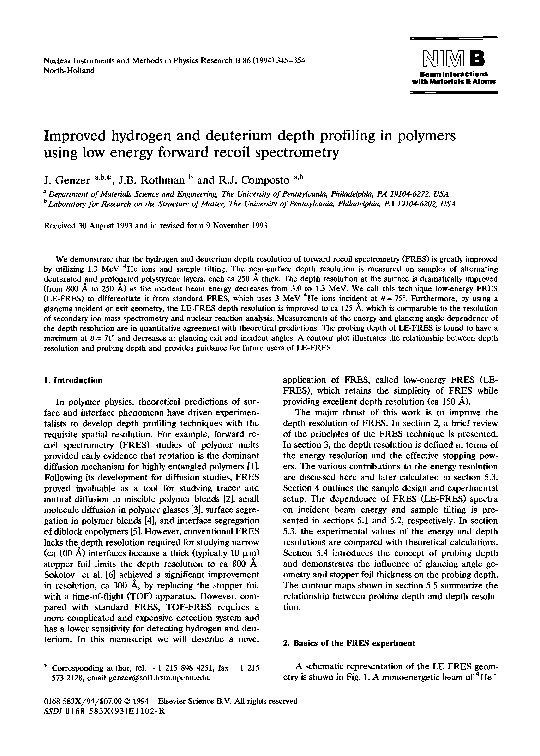 (PDF) Improved hydrogen and deuterium depth profiling in polymers using ...