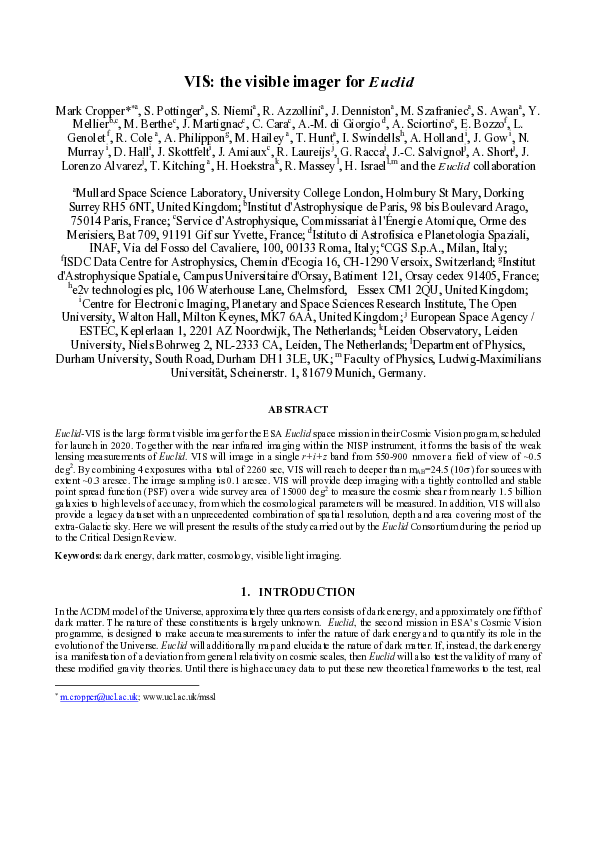 (PDF) VIS: the visible imager for Euclid