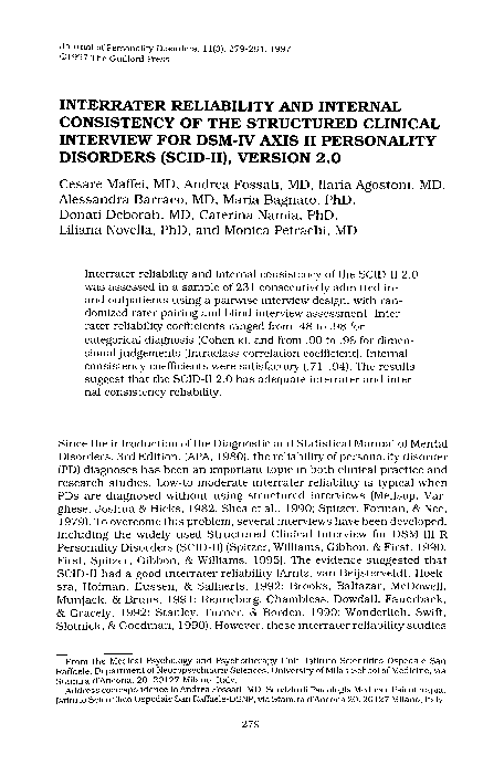 (PDF) Interrater Reliability and Internal Consistency of the Structured ...