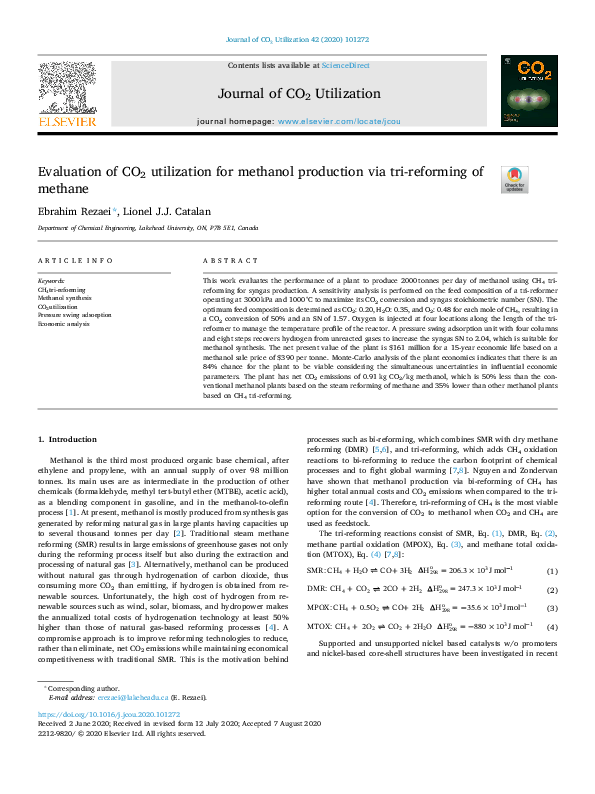 (PDF) Evaluation of CO2 utilization for methanol production via tri ...