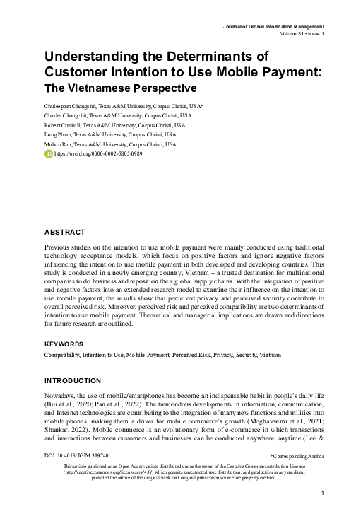 (PDF) Understanding the Determinants of Customer Intention to Use Mobile Payment