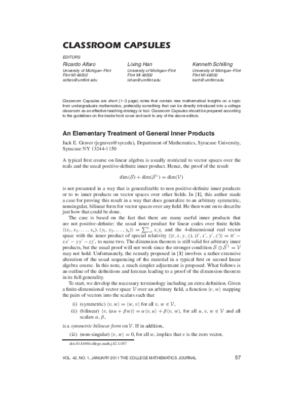 (PDF) An Elementary Treatment of General Inner Products | Jack Graver ...