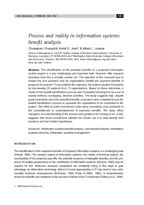 (PDF) Process and reality in information systems benefit analysis