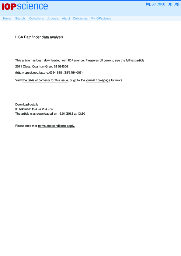 (PDF) LISA Pathfinder data analysis