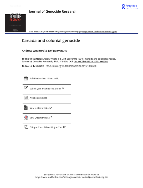 (PDF) Canada and colonial genocide