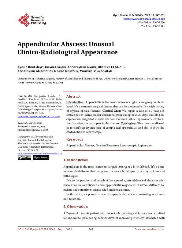 (PDF) Appendicular Abscess: Unusual Clinico-Radiological Appearance
