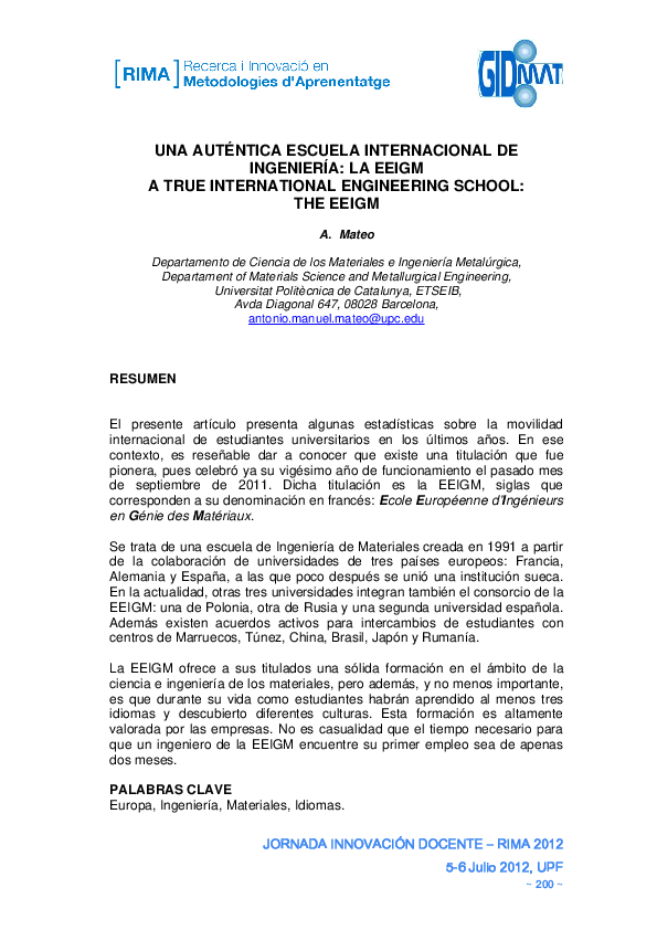 (PDF) Una auténtica escuela internacional de ingeniería: la EEIGM