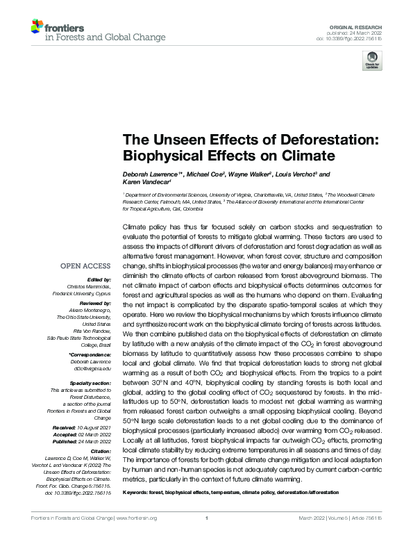 (PDF) The Unseen Effects of Deforestation: Biophysical Effects on Climate