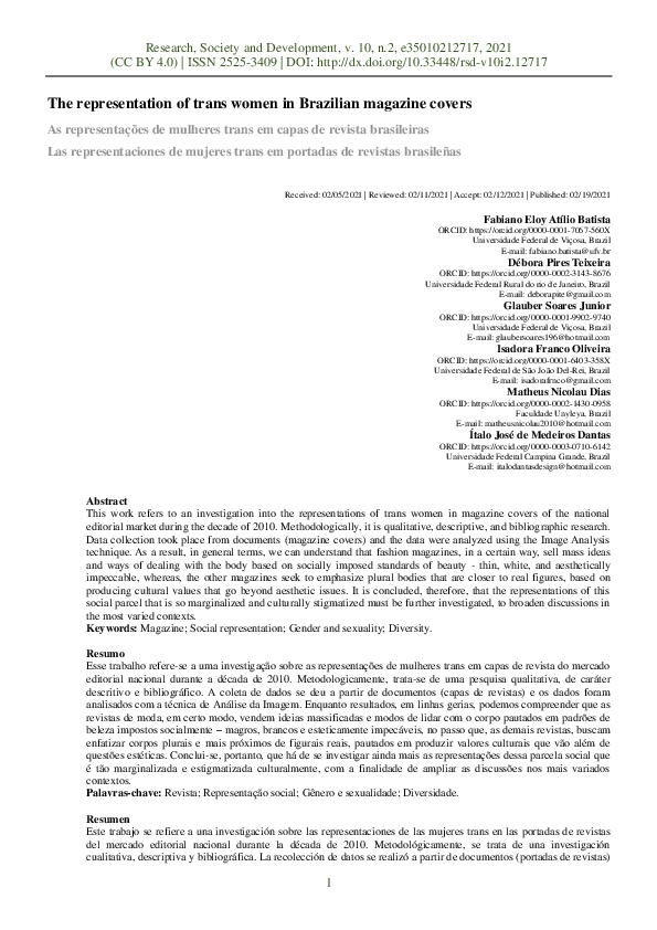 (PDF) The representation of trans women in Brazilian magazine covers