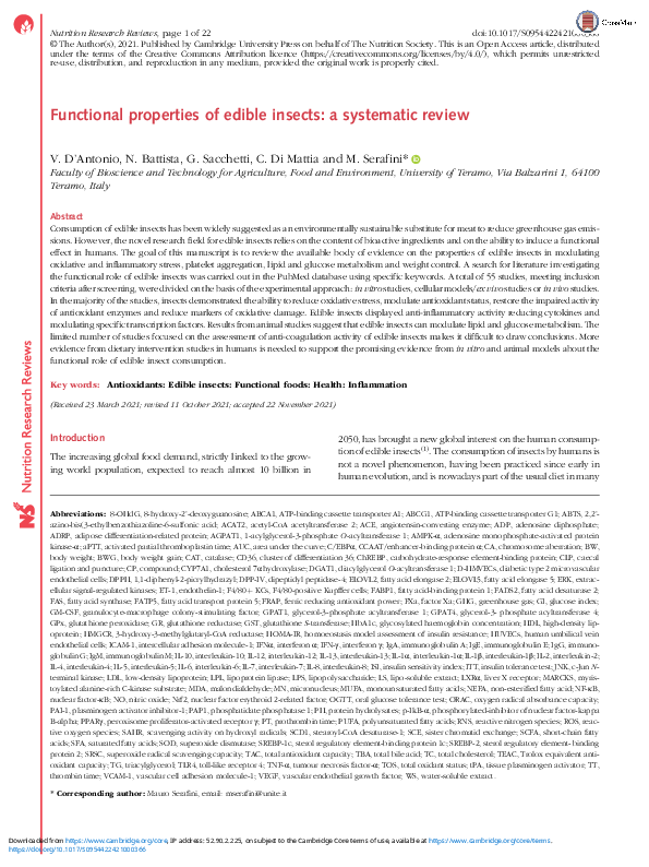 (PDF) Functional properties of edible insects: a systematic review